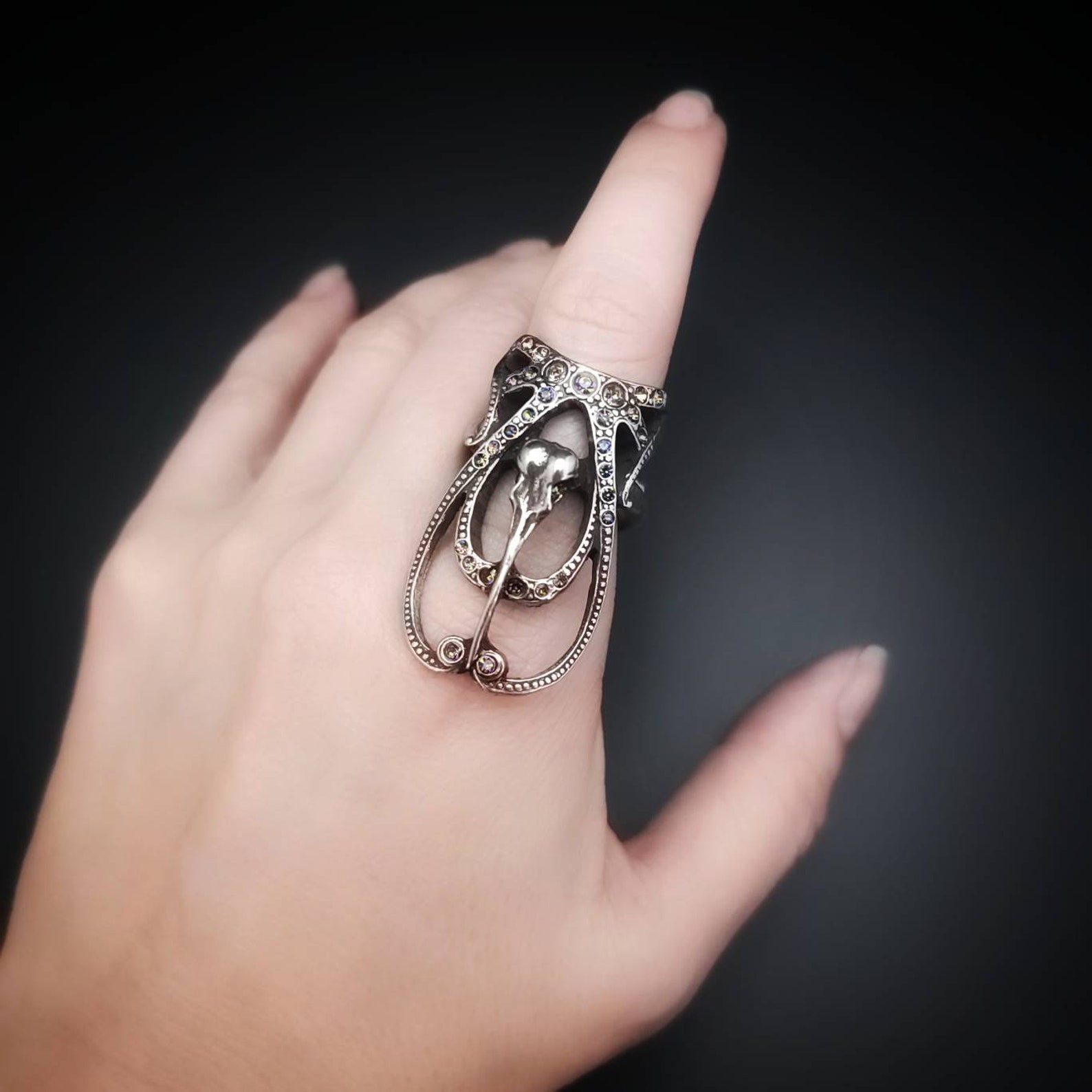 Nouveau Hummingbird Ring. Hummingbird Skull Ring.. Made to Order - Etsy