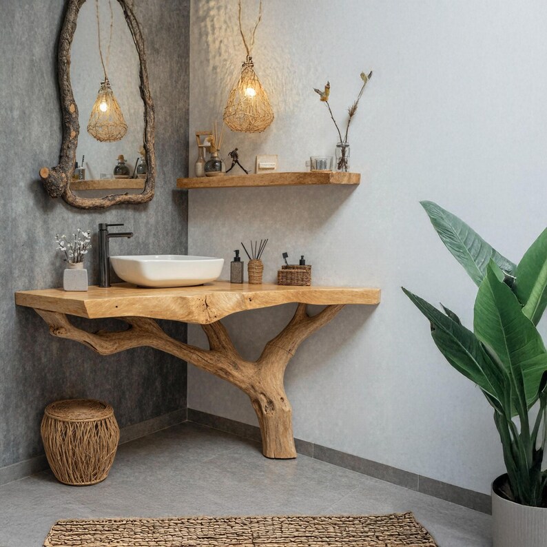 Rustic Modern Corner Bathroom Vanity | Handmade Solid Wood Vanity With ...