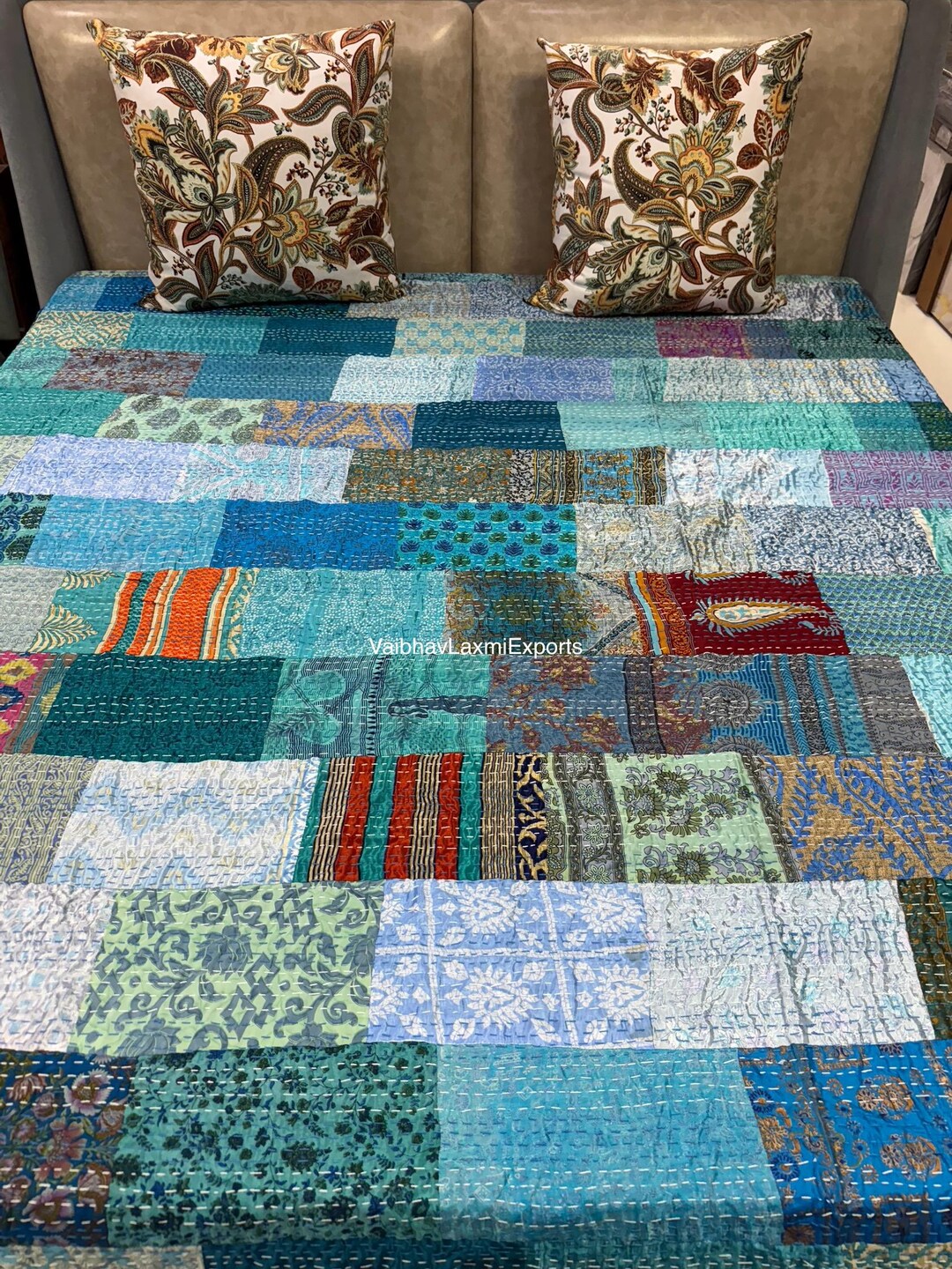 Bohemian Patchwork Quilt Kantha Quilt Handmade Vintage Quilts Boho King ...