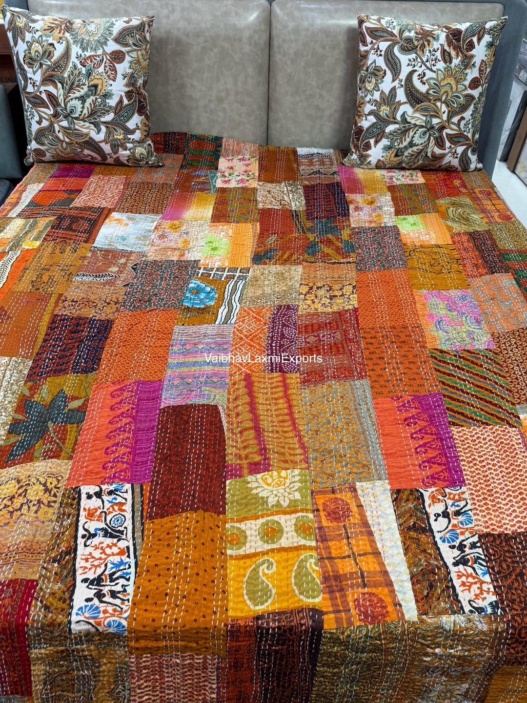 Bohemian Kantha Quilt Patchwork Style Handmade Reversible Throw Quilted ...