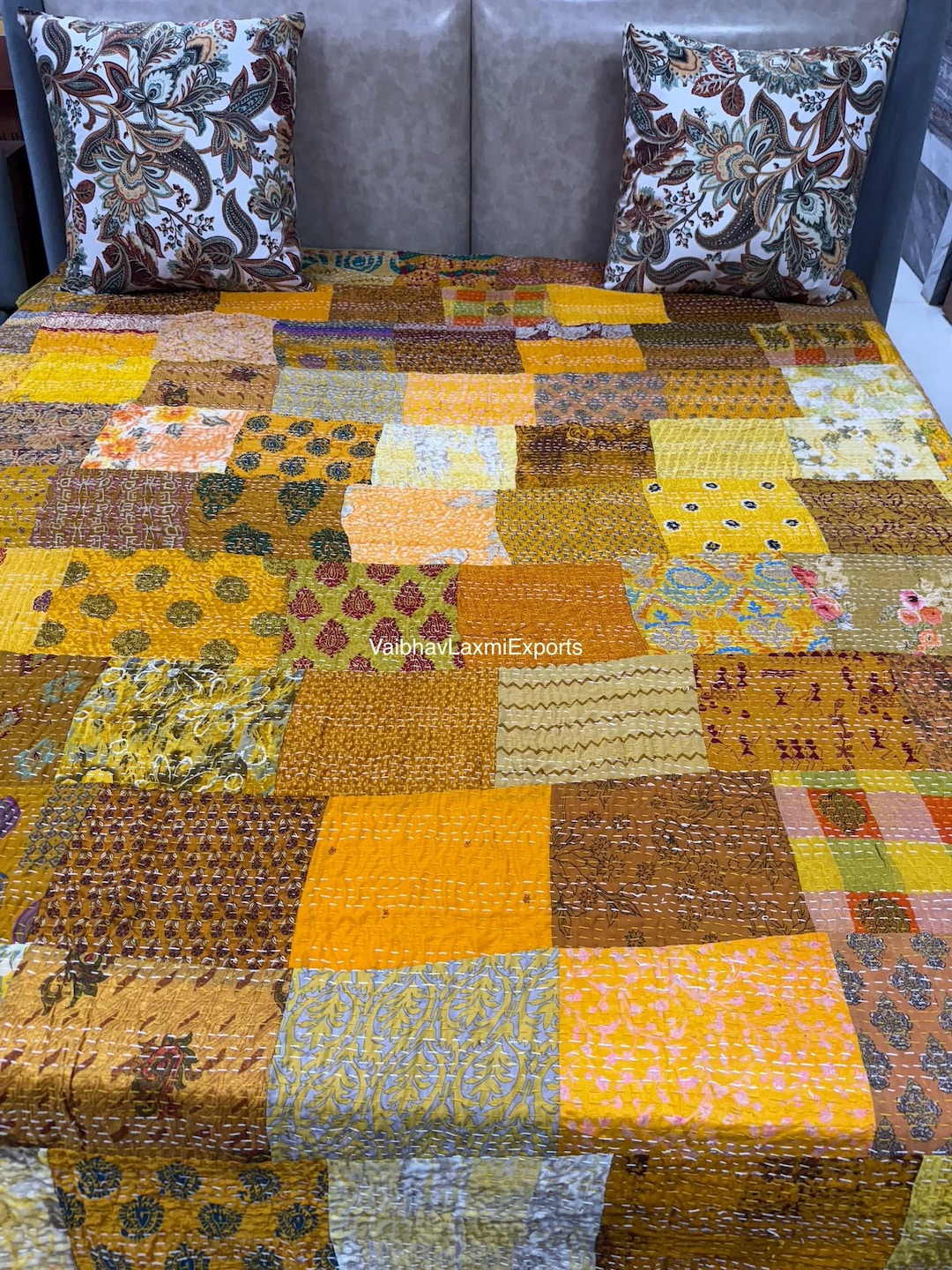 Bohemian Patchwork Quilt Kantha Quilt Handmade Vintage Quilts Boho King ...