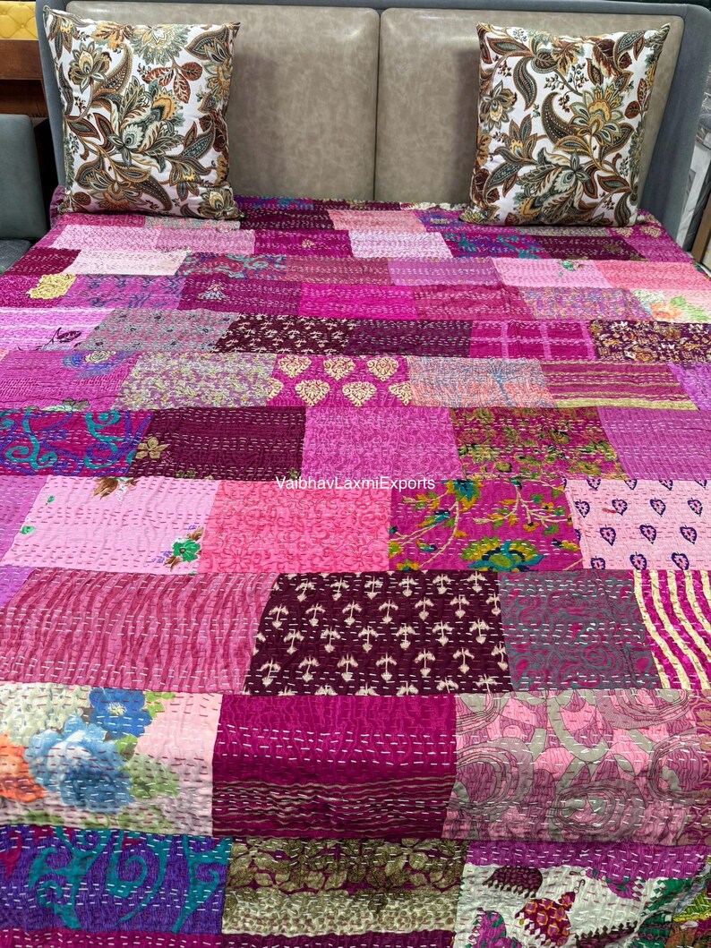 Bohemian Kantha Quilt Patchwork Style Handmade Reversible Throw Quilted ...