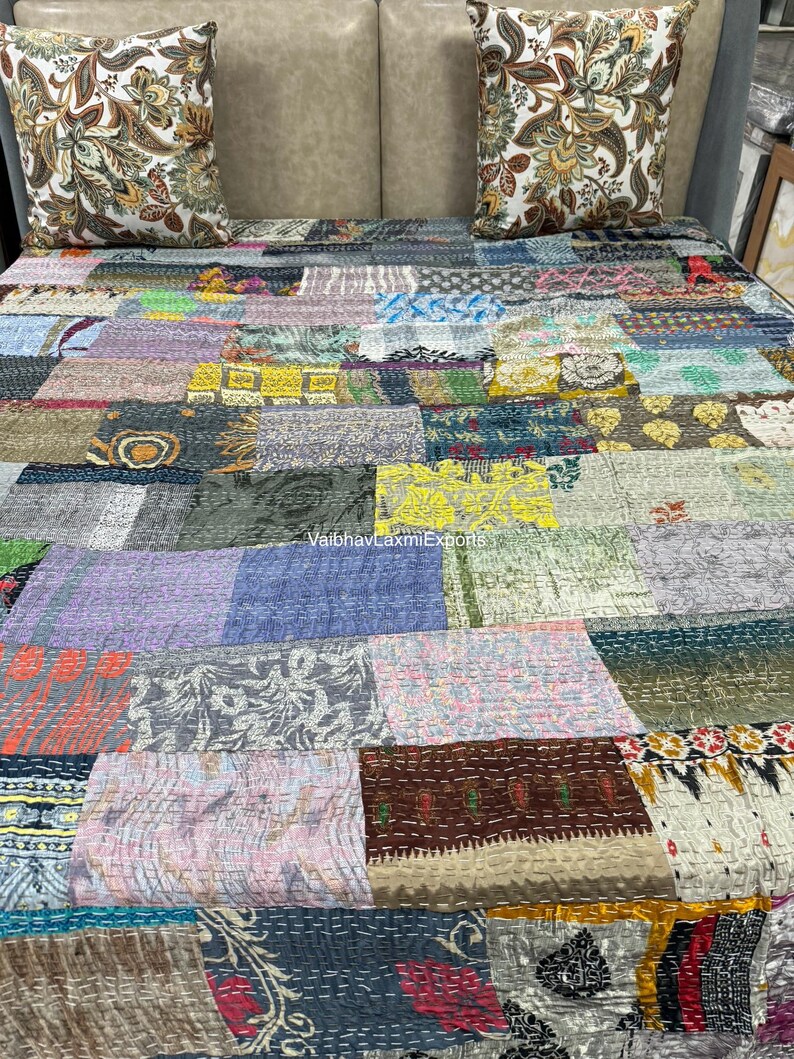 Bohemian Kantha Quilt Patchwork Style Handmade Reversible Throw Quilted ...