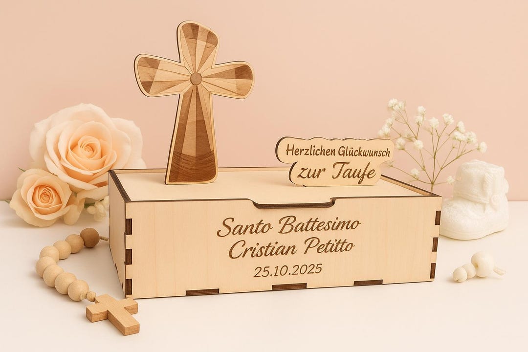 Personalized Christening Gift | Wooden Box With Cross | Name ...