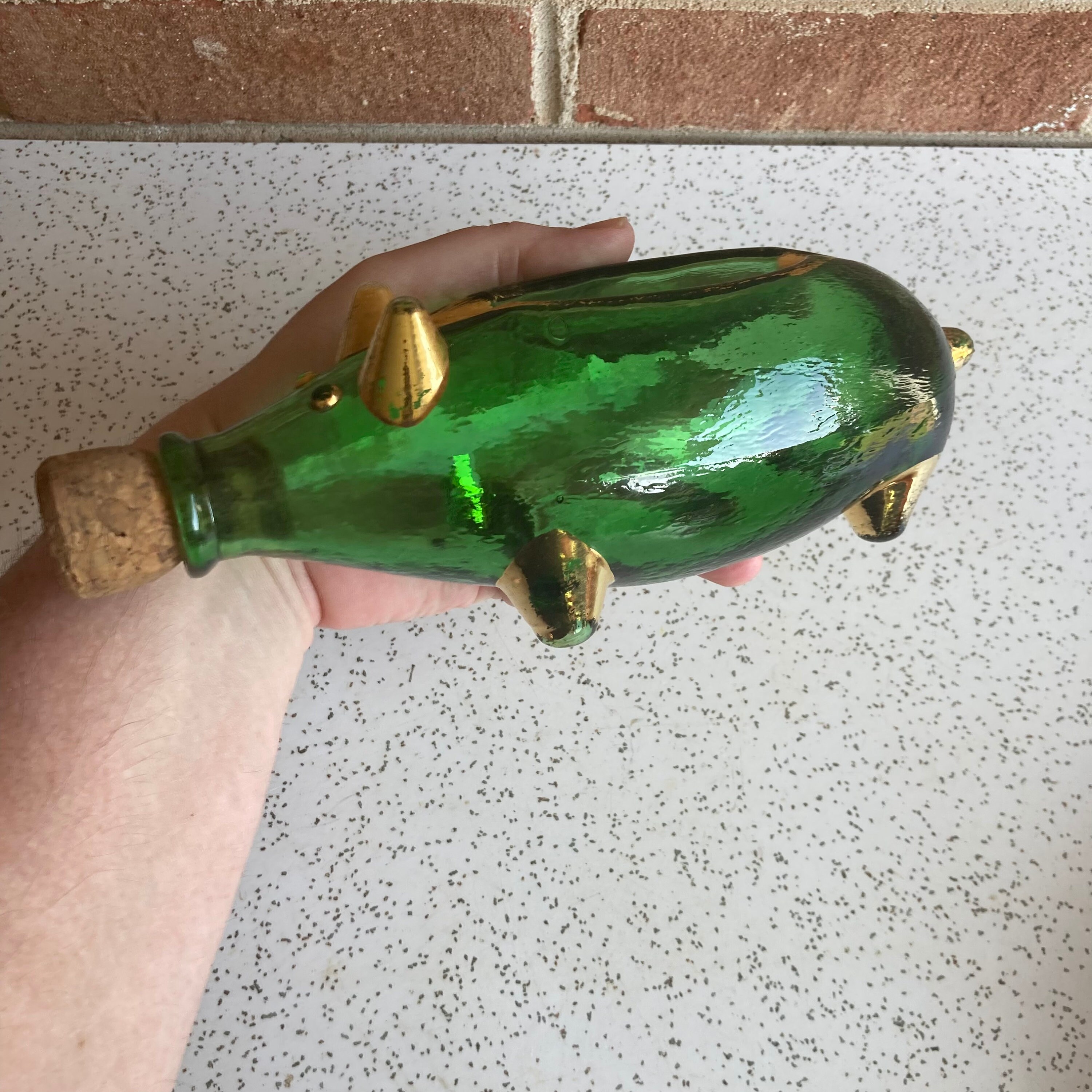 Vintage Fantastic Green Glass Small Pig Decanter With Cork Nose - Etsy