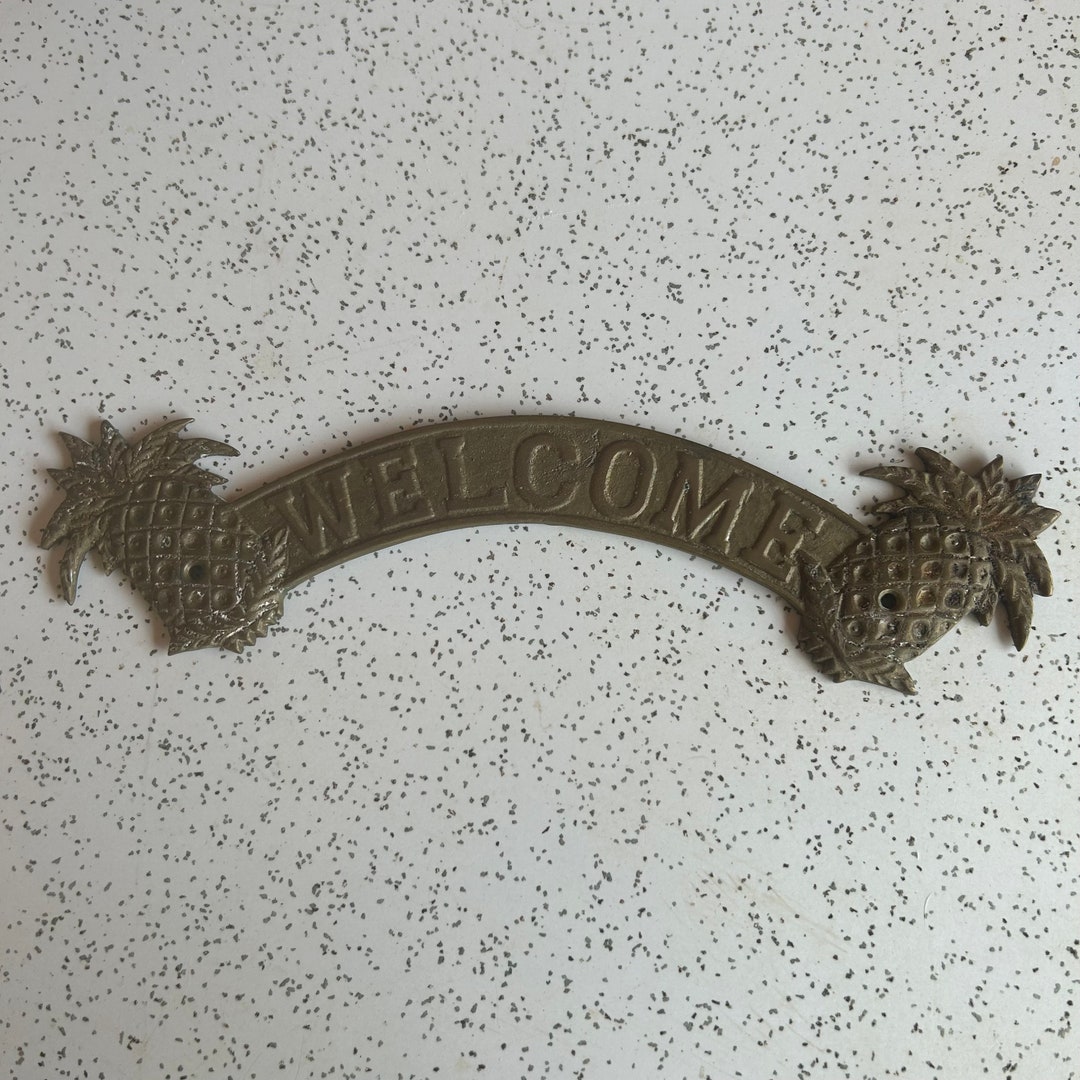 Vintage Brass Arched Welcome Sign With Pineapples and Patina - Etsy