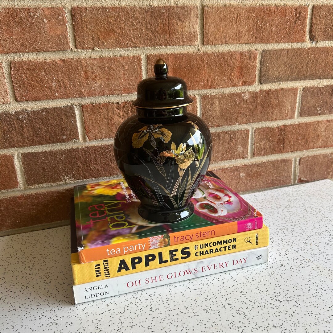 Vintage 80s 90s Black Ginger Jar With Iris Butterflies - Etsy