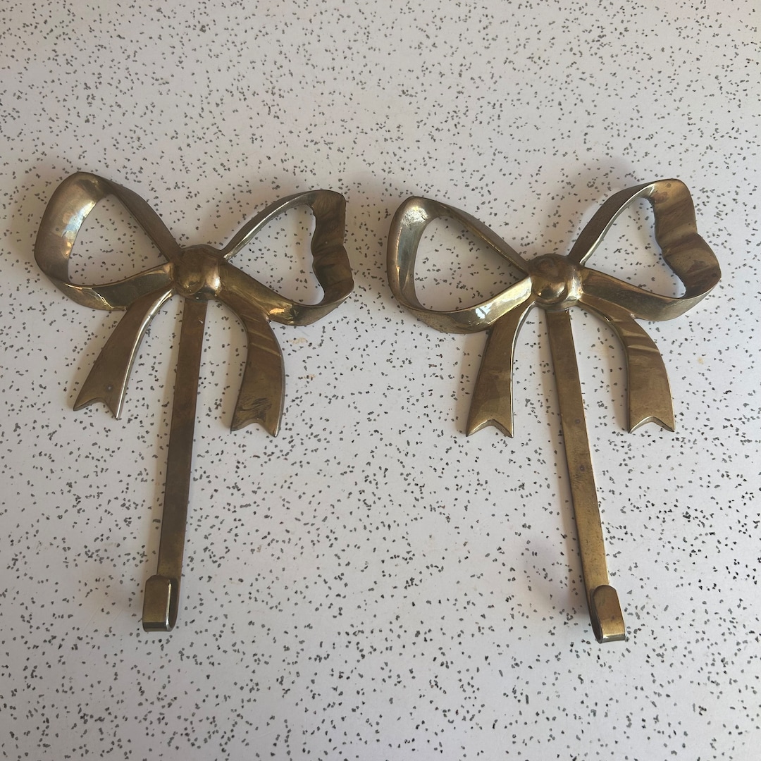 Vintage Brass Bow Hook Pair Bow Wall Hook Gold Bow Hook VTG Bow Hook ...