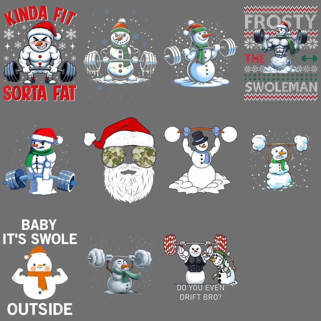Weightlifting Snowman PNG – Funny Christmas Gym Snowflake Clipart ...