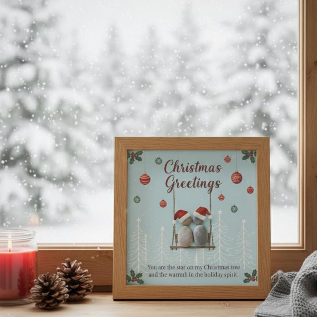 Natural Wood Pebble Art Christmas Greetings Frame: Personalized Couple ...