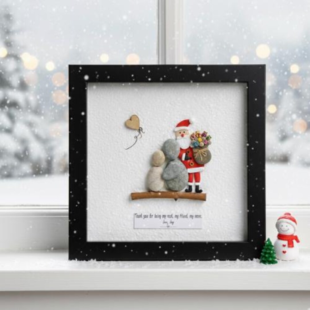 Personalized Santa Pebble Art Gift. Custom Stone Family Frame ...