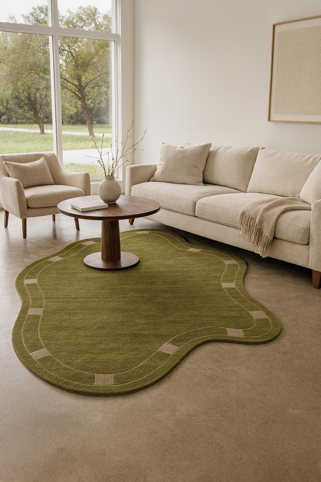Olive Rugs: Hand Tufted Pierce Ward Deco Border Hand Woven Wool Rug - Etsy