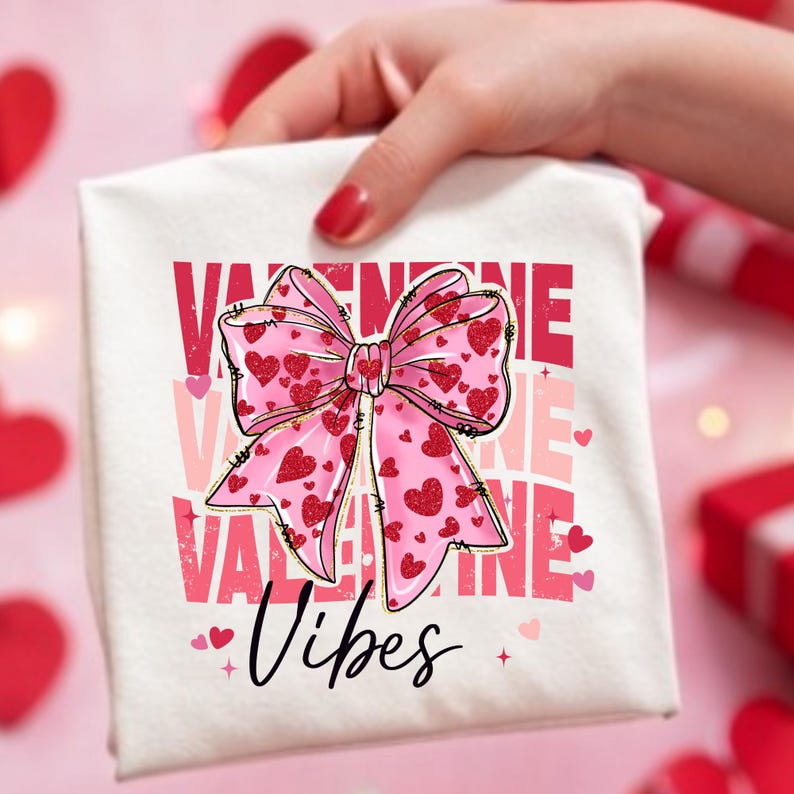 Valentine Sweater Valentine Vibes Coquette Bow PNG, Pink Bow ...