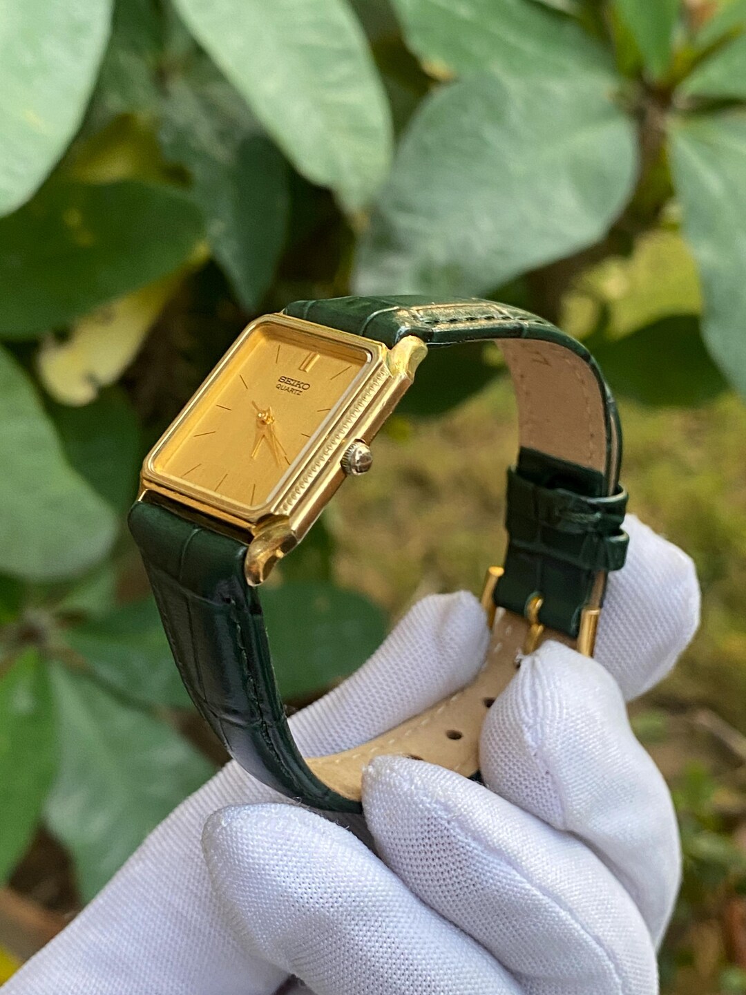 Rare Seiko Chariot Tank Vintage Watch: Gold Plated Ladies Watch Green ...