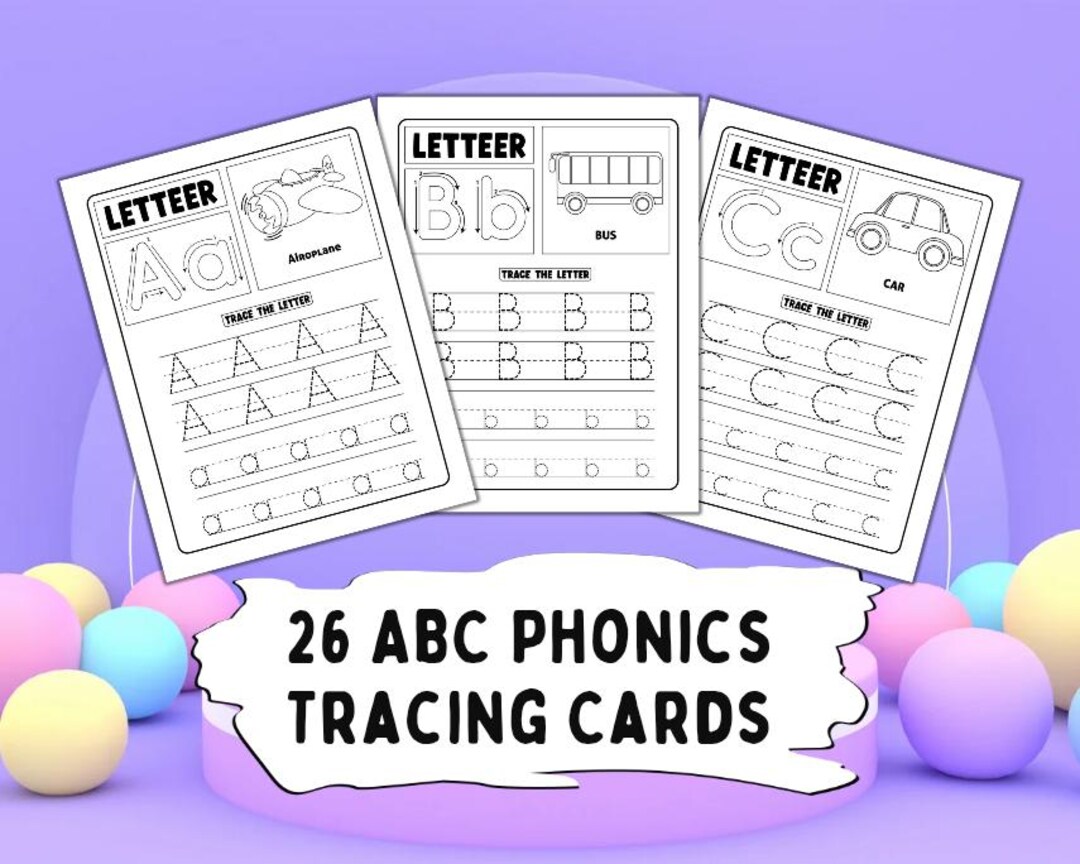 26 ABC Phonics Tracing Cards, Preschool-kindergarten Handwriting and ...