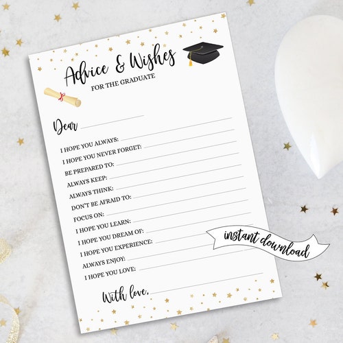 Graduation Printable Advice Cards Instant Download Black and - Etsy
