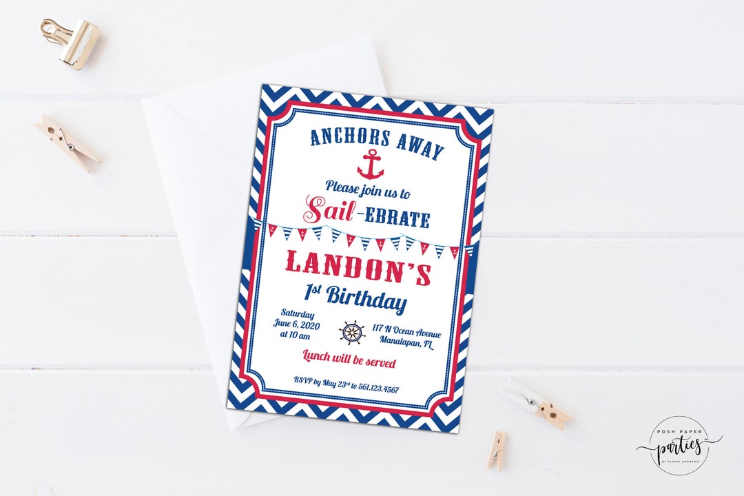 Nautical Birthday Invitation Anchors Away Sailebrate - Etsy