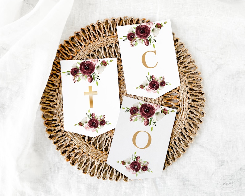 Congratulations Banner for Confirmation • Burgundy Pink Gold Floral ...