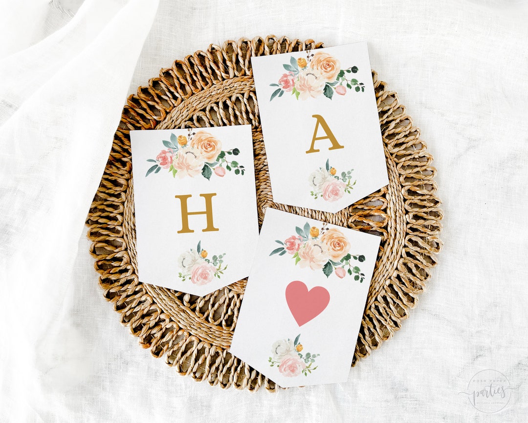 Editable Blush and Peach Floral Alphabet Banner • Printable Template ...