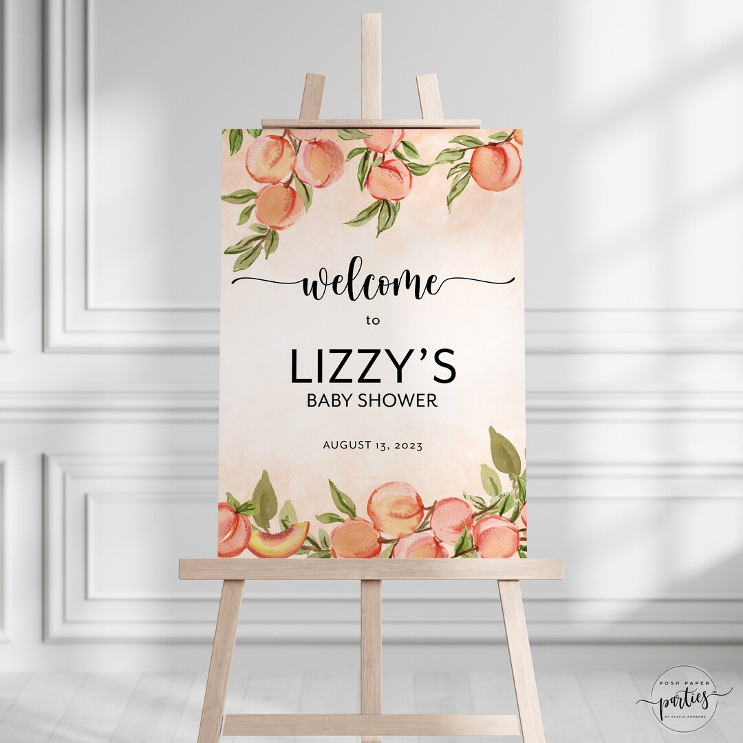 Peach Baby Shower Welcome Sign • Sweet Little Peach on the Way ...