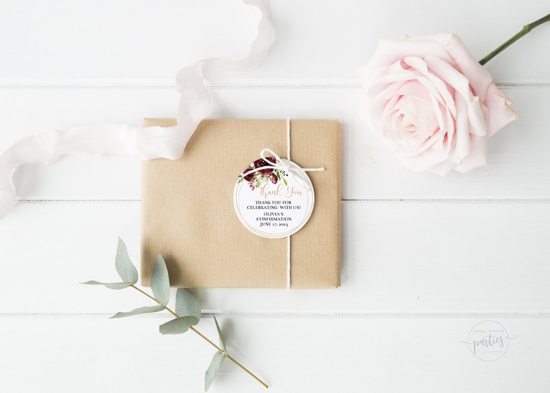 Editable Printable Confirmation Favor Tag Girl • Round Burgundy Pink ...