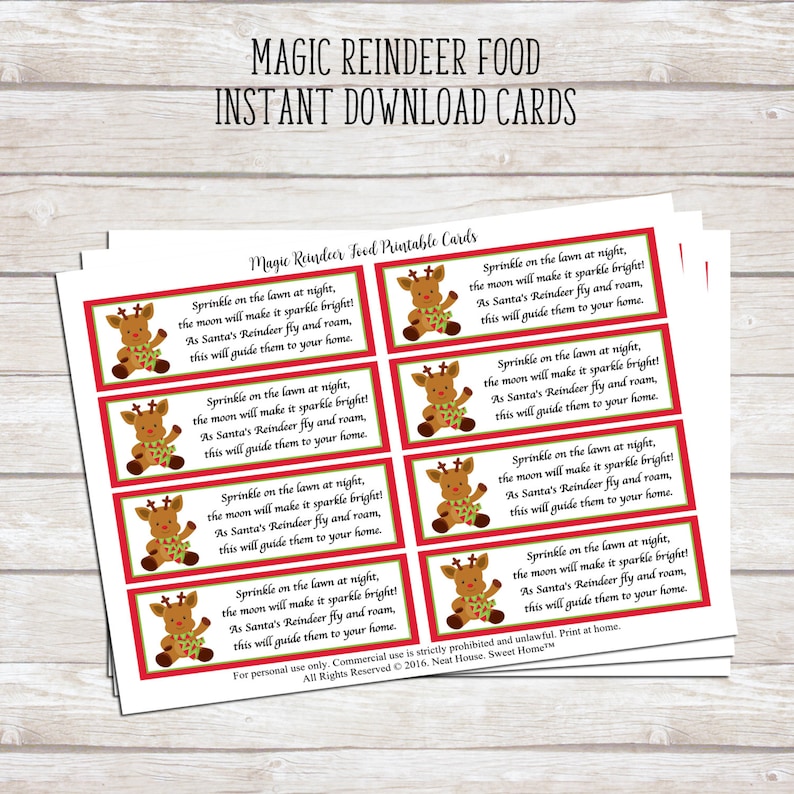 Magic Reindeer Food Poem - Printable Tags for Christmas Favors ...