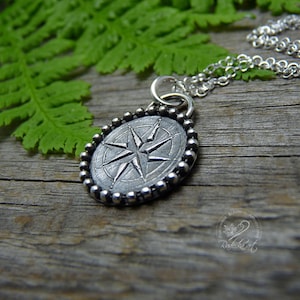 Wind Rose Compass, Sterling Silver Compass Pendant Jewelry, Navigation ...