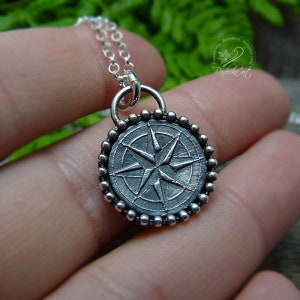 Wind Rose Compass, Sterling Silver Compass Pendant Jewelry, Navigation ...