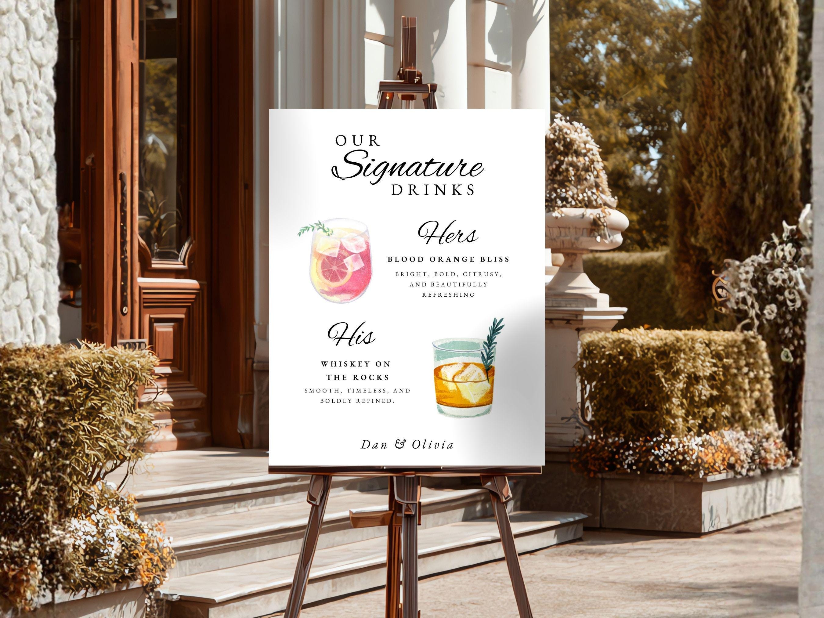 Minimalist Signature Drink Sign Bar White Wedding Custom Cocktail Print ...