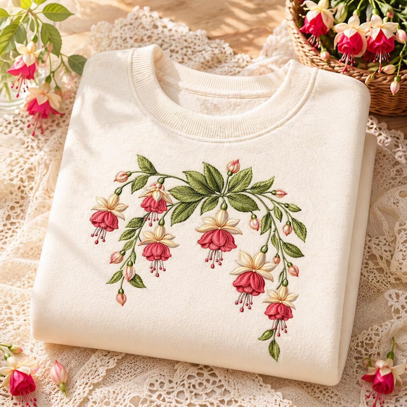 Fuchsia Flower Embroidery Design, Vintage Botanical Arch, Machine ...