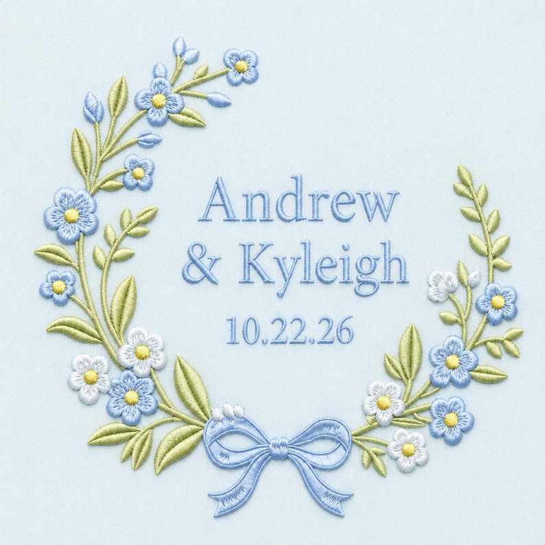 Blue Floral Wedding Monogram Embroidery Design, Personalized Couple ...
