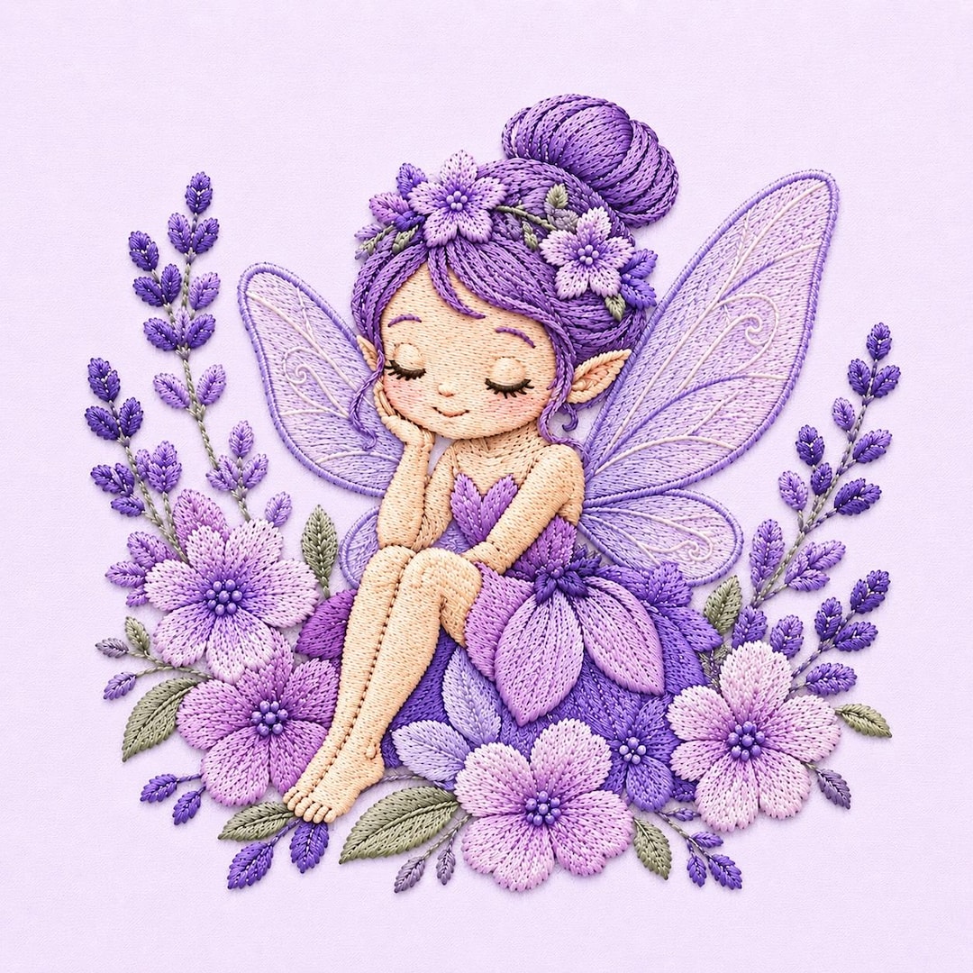 Purple Fairy Embroidery Design, Floral Sprite Nursery Decor (instant ...