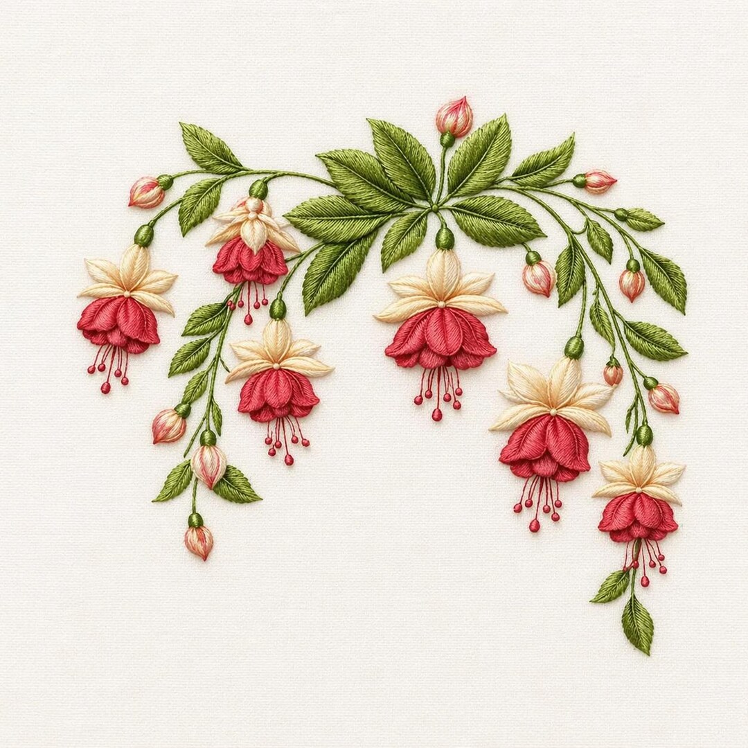 Fuchsia Flower Embroidery Design, Vintage Botanical Arch, Machine ...