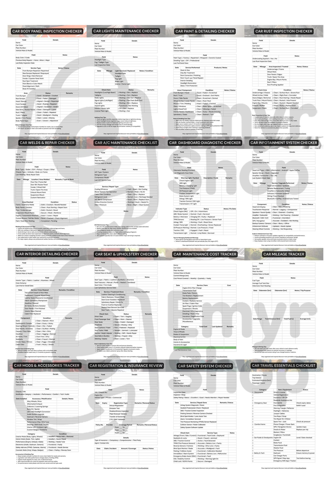 Car Exhaust System Log Checker: Printable Mechanic Checklist (canva ...