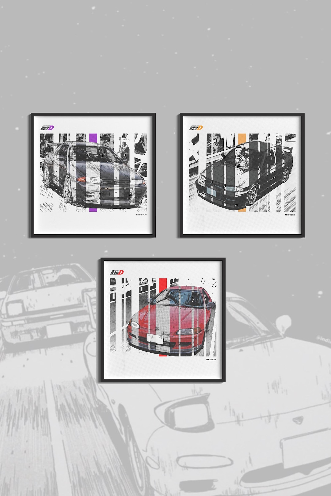 3 Initial D Poster Set | JDM Drift Car Anime Art (digital Download) - Etsy