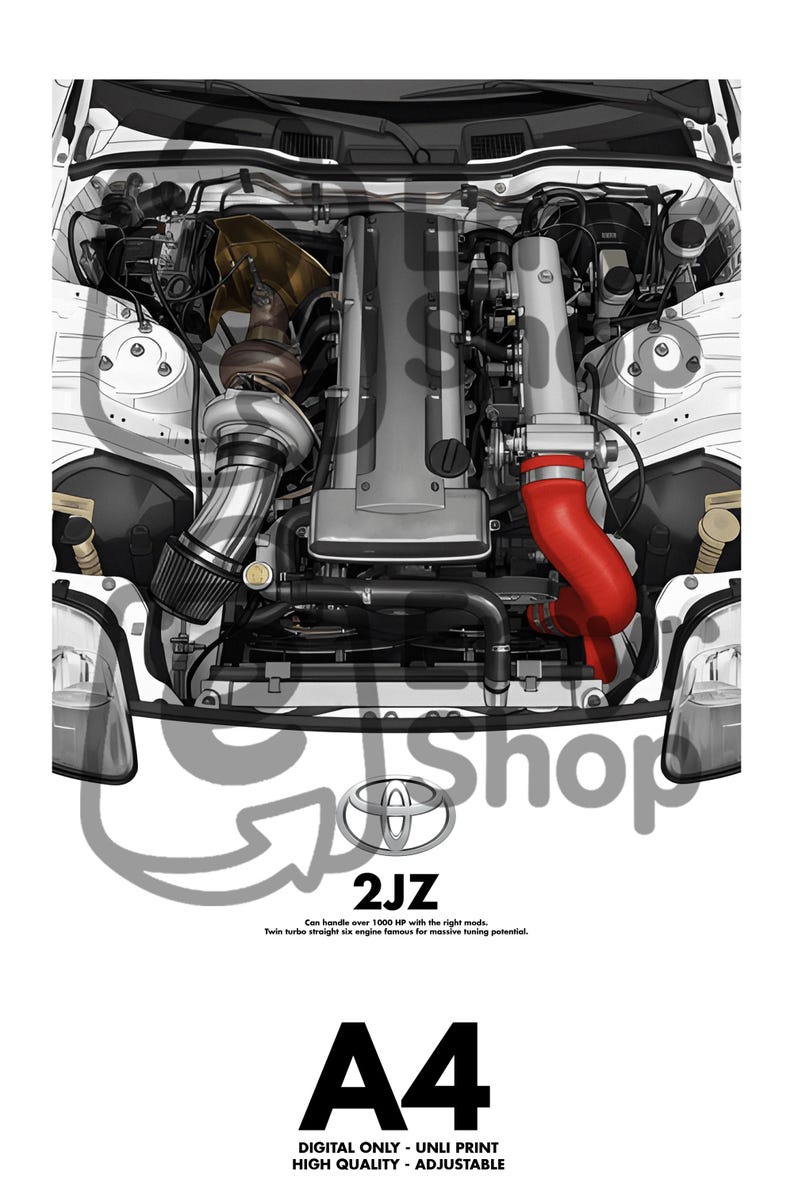 10 JDM Engine Blueprint Layout Poster Bundle: Japanese Car Art (digital ...