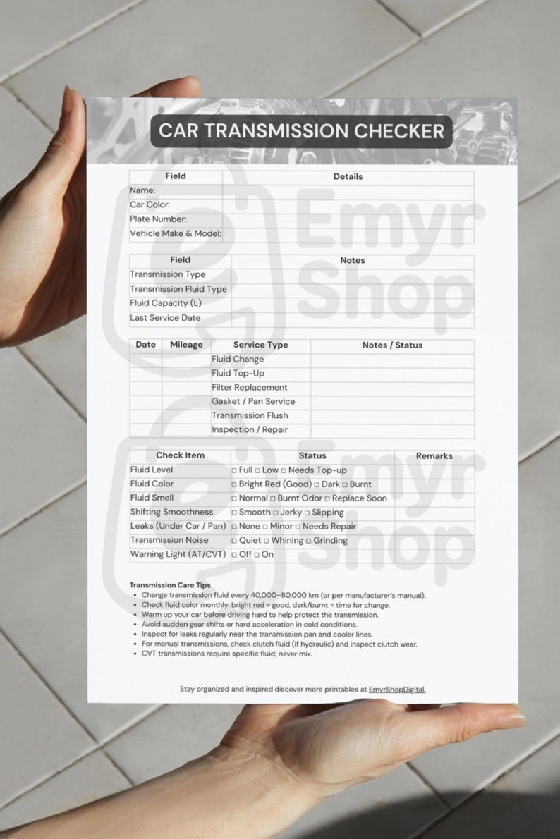 Car Transmission Maintenance Checklist: Editable Printable (canva & PDF ...