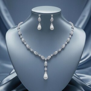 Pearl Teardrop Bridal Set | Elegant V Line Necklace Set - Etsy