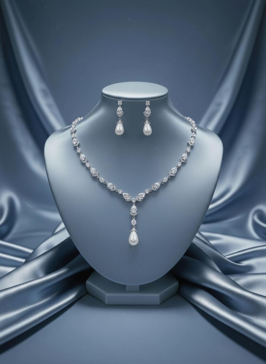 Pearl Teardrop Bridal Set | Elegant V Line Necklace Set - Etsy