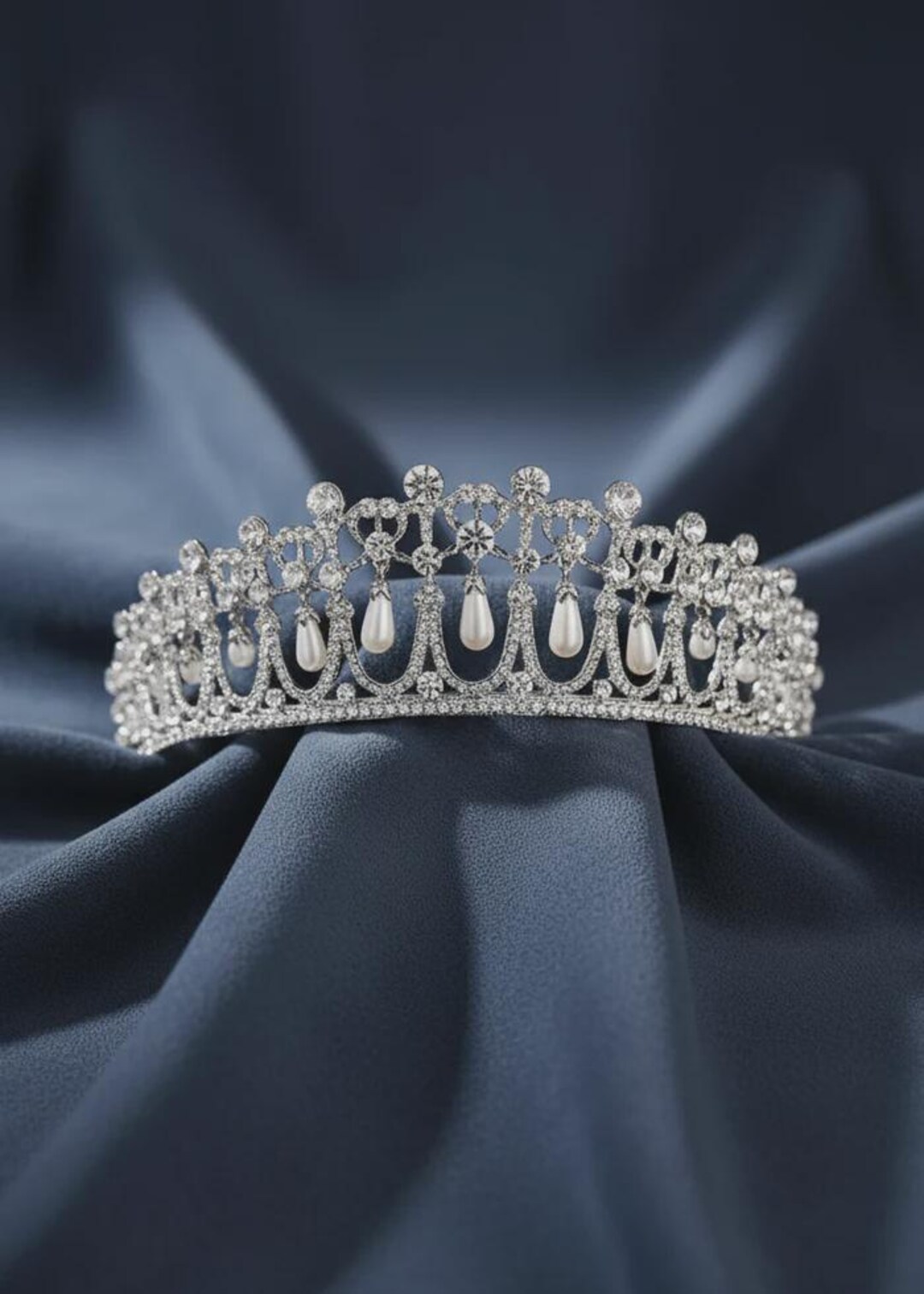 Silver Pearl Bridal Crown | Arched Teardrop Crystal Tiara Headpiece - Etsy