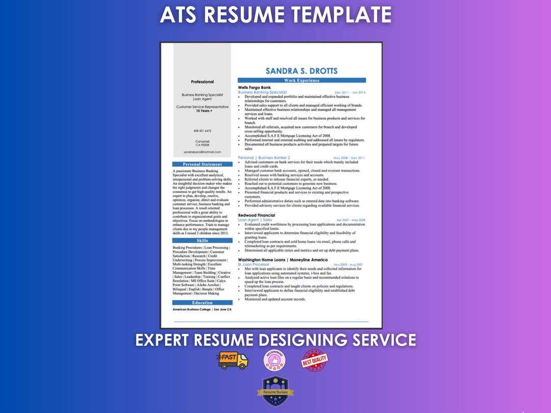 Modern ATS Resume Template, Editable Word & Google Docs, Professional ...