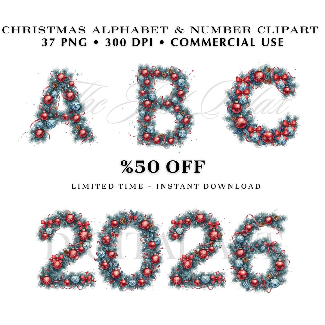 Christmas Alphabet & Numbers Clipart | Winter Letter Set PNG | Holiday ...