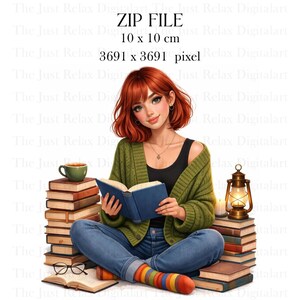 Book Lover Clipart PNG Set | Cozy Reading Girl Illustrations (digital ...