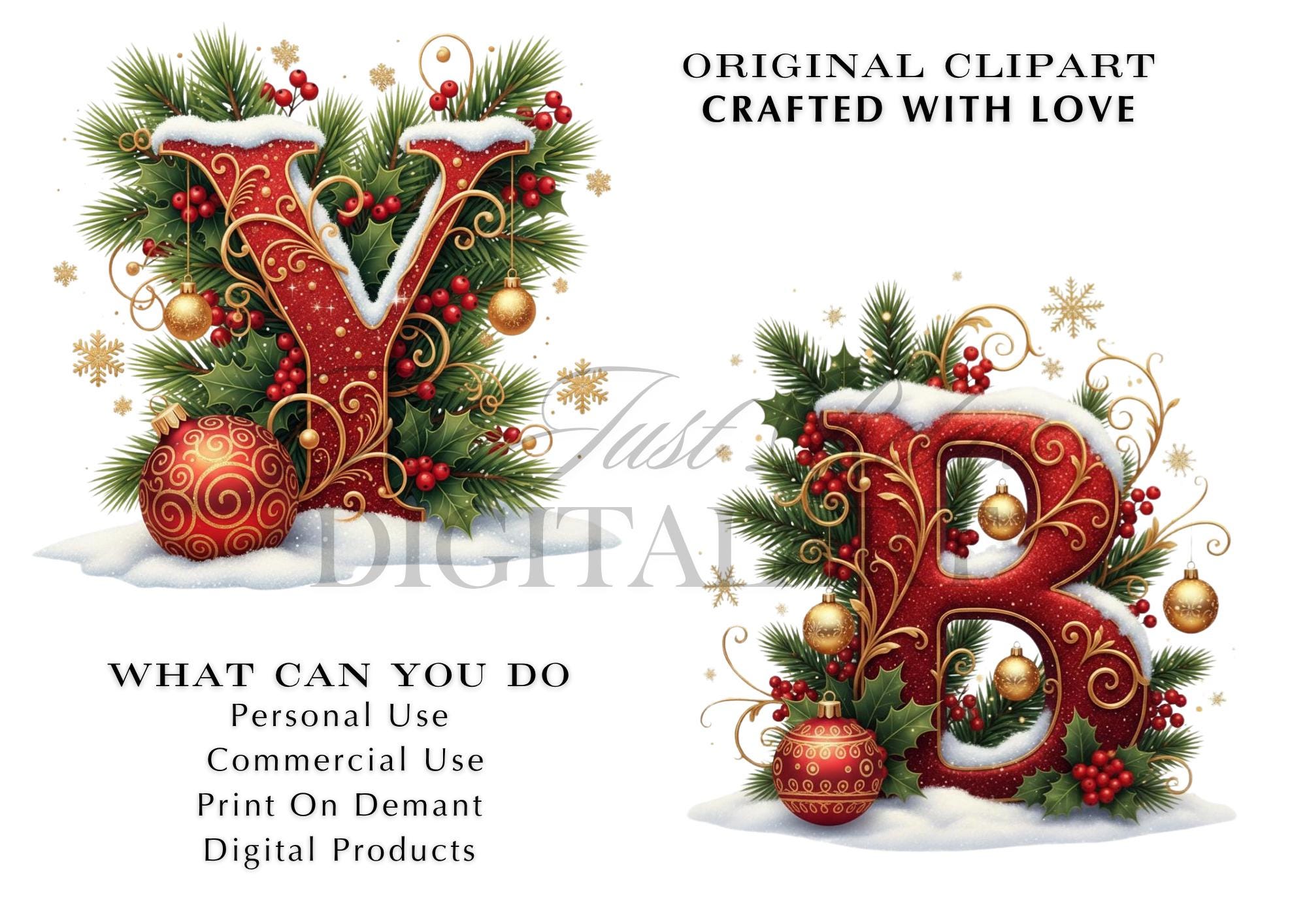 Christmas Alphabet Clipart Set | A–Z Letter PNG Bundle | Holiday ...