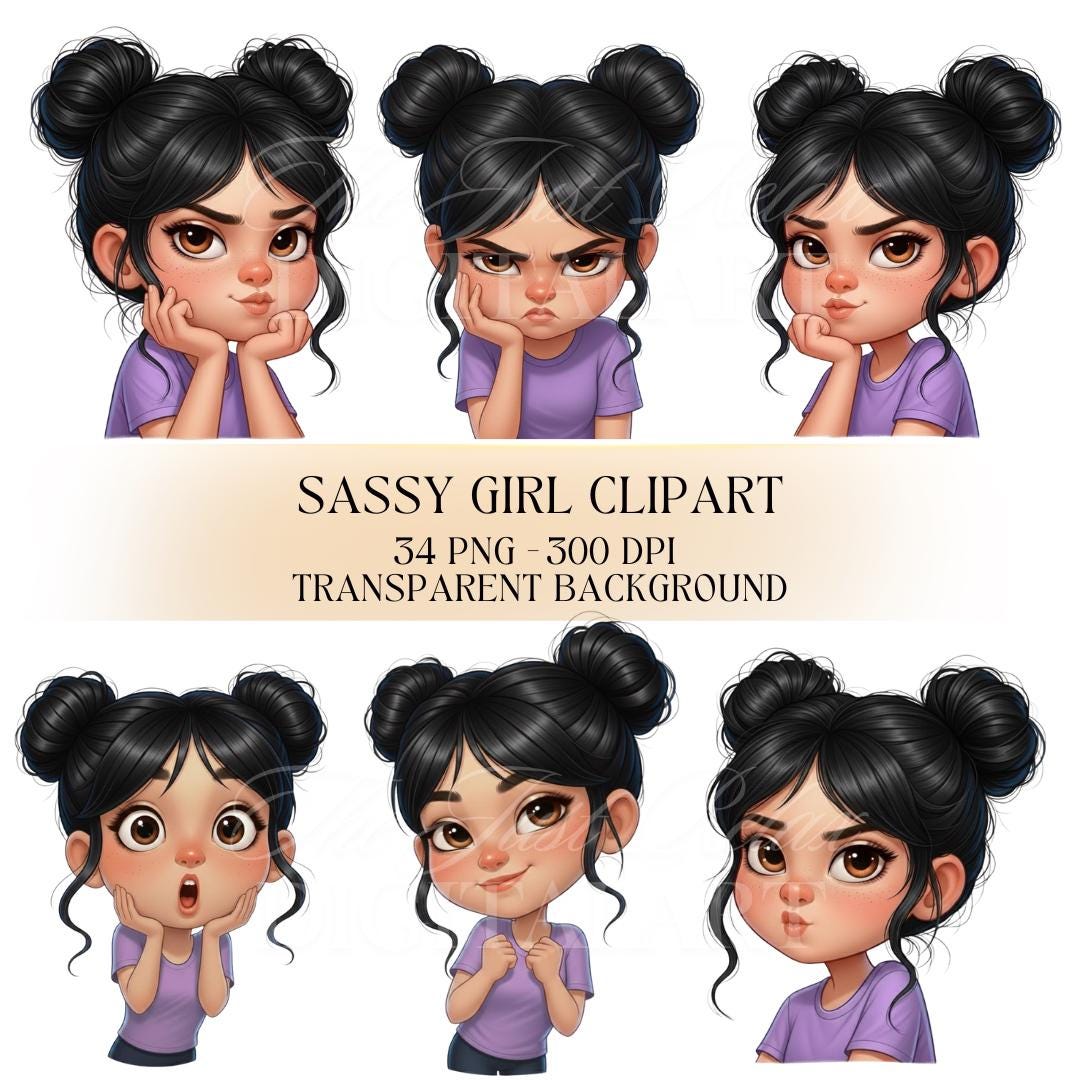 Sassy Girl Clipart Bundle – Funny Cartoon PNG Illustrations (digital ...