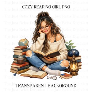 Book Lover Clipart PNG Set | Cozy Reading Girl Illustrations (digital ...