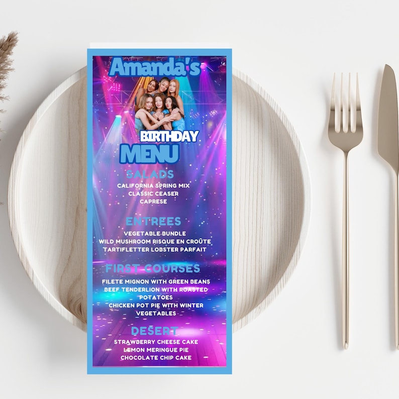 Editable Birthday Picture Menu Template, Elegant Party Dinner Card ...