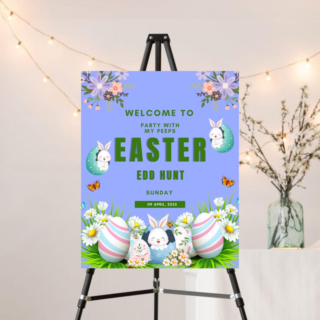 Editable Easter Egg Hunt Welcome Sign Template, Bunny Party Decor ...