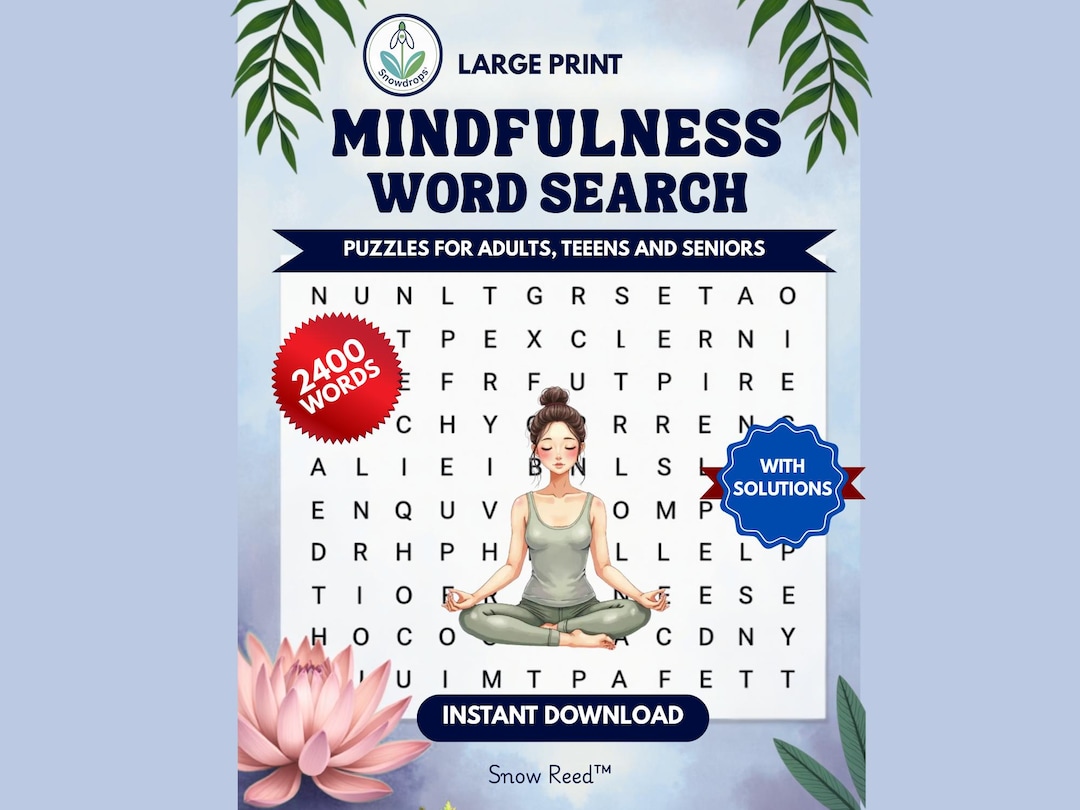 Mindfulness Word Search Printable – 100 Puzzles, 2400+ Words, With ...
