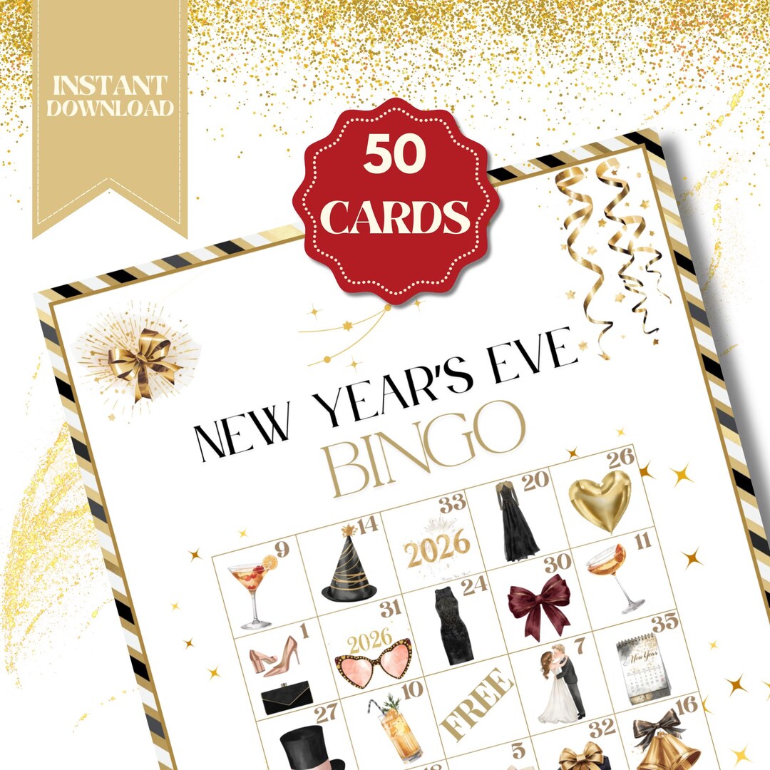 New Year’s Bingo Cards, Fun Printable Game for New Year’s Eve Party ...
